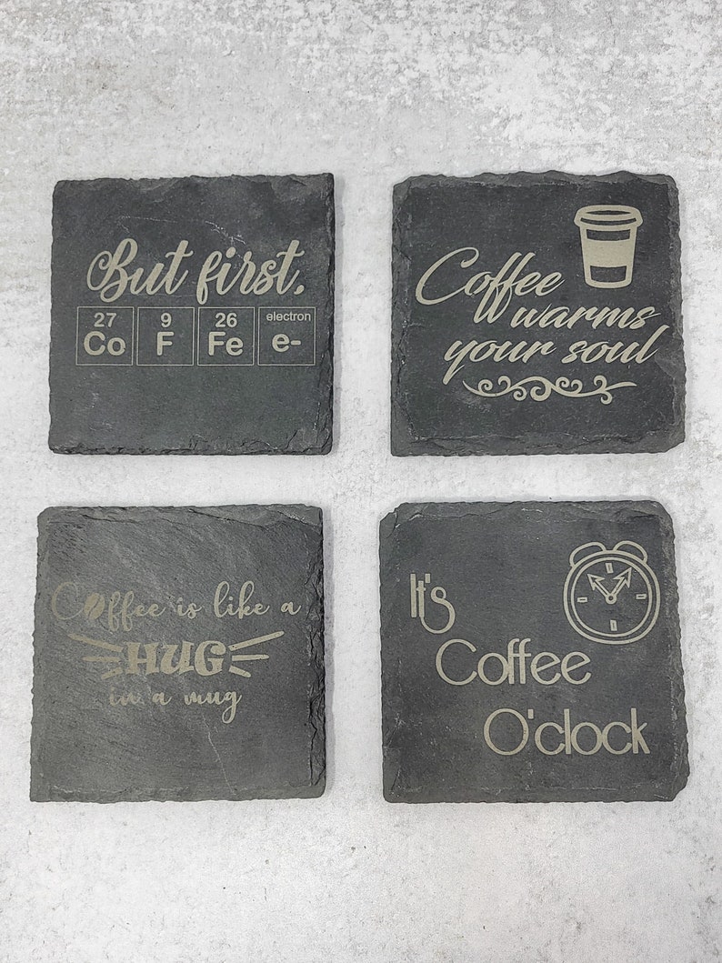 Laser Engraved Slate Coffee Themed Coasters - Etsy