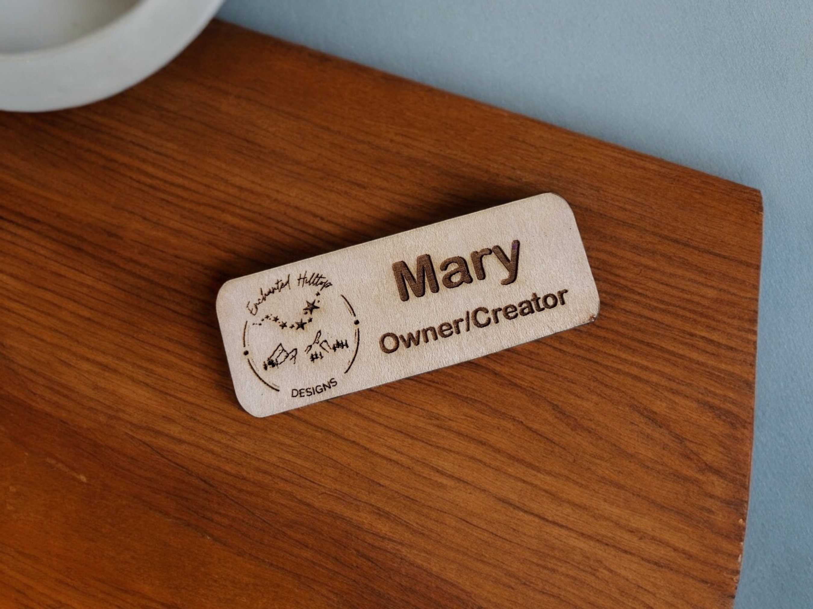 Personalized Magnetic Wooden Name Tag With Custom Logo, Name, and Role ...