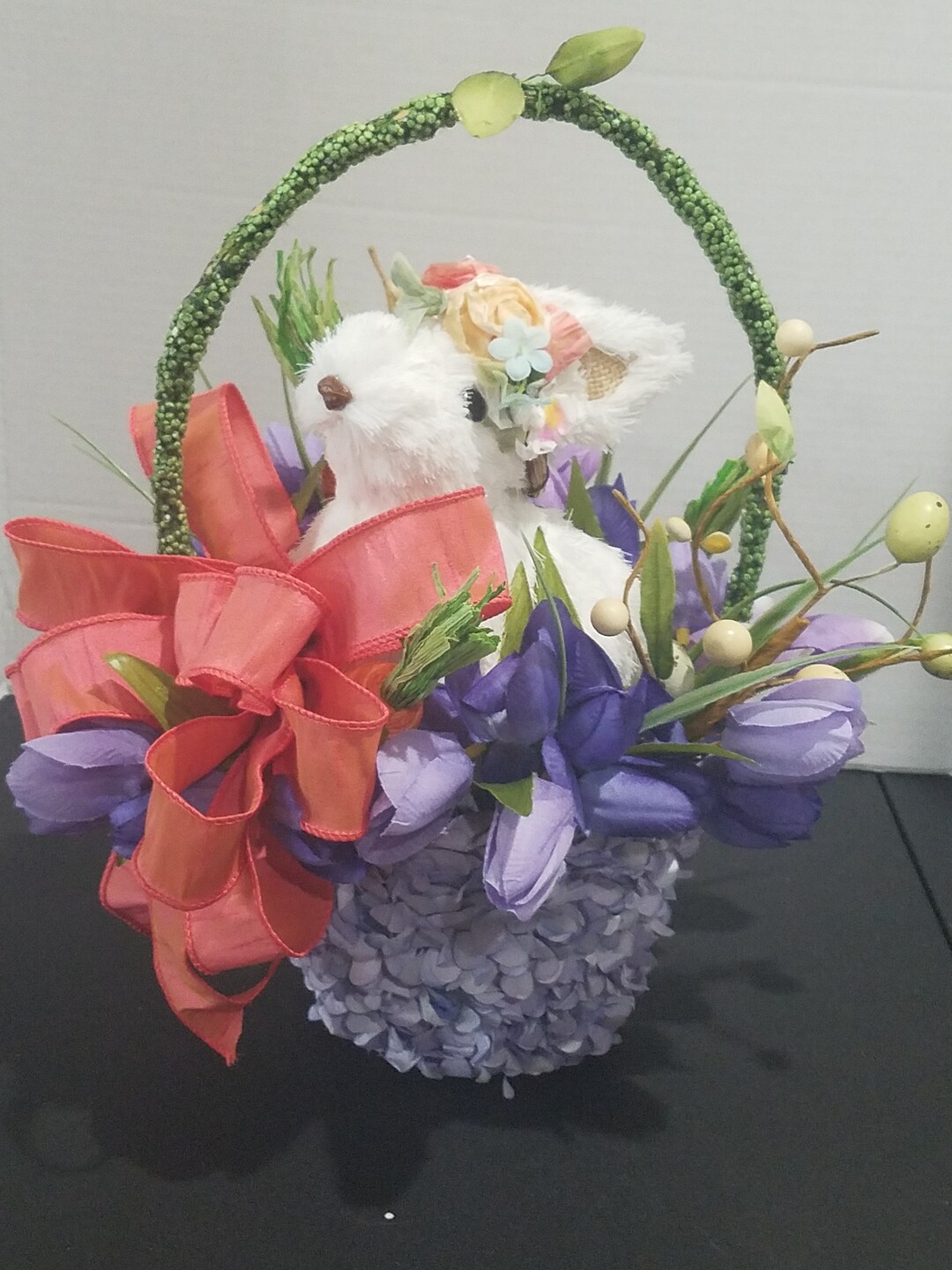 Spring Bunny Basket Arrangement, Easter Bunny Basket Table Decoration ...