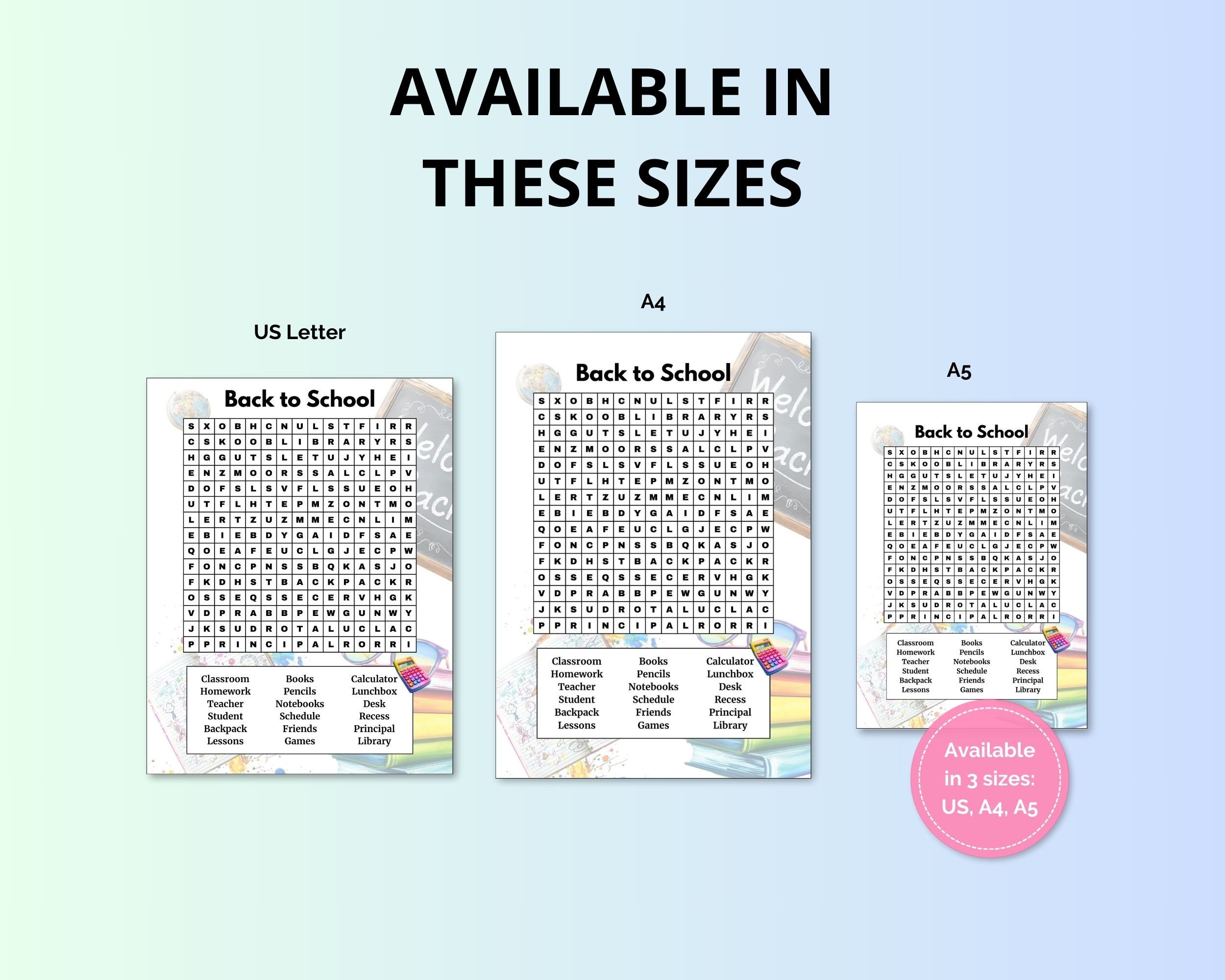 Wordsearch Printable, Back to School Game, School Printable - Etsy