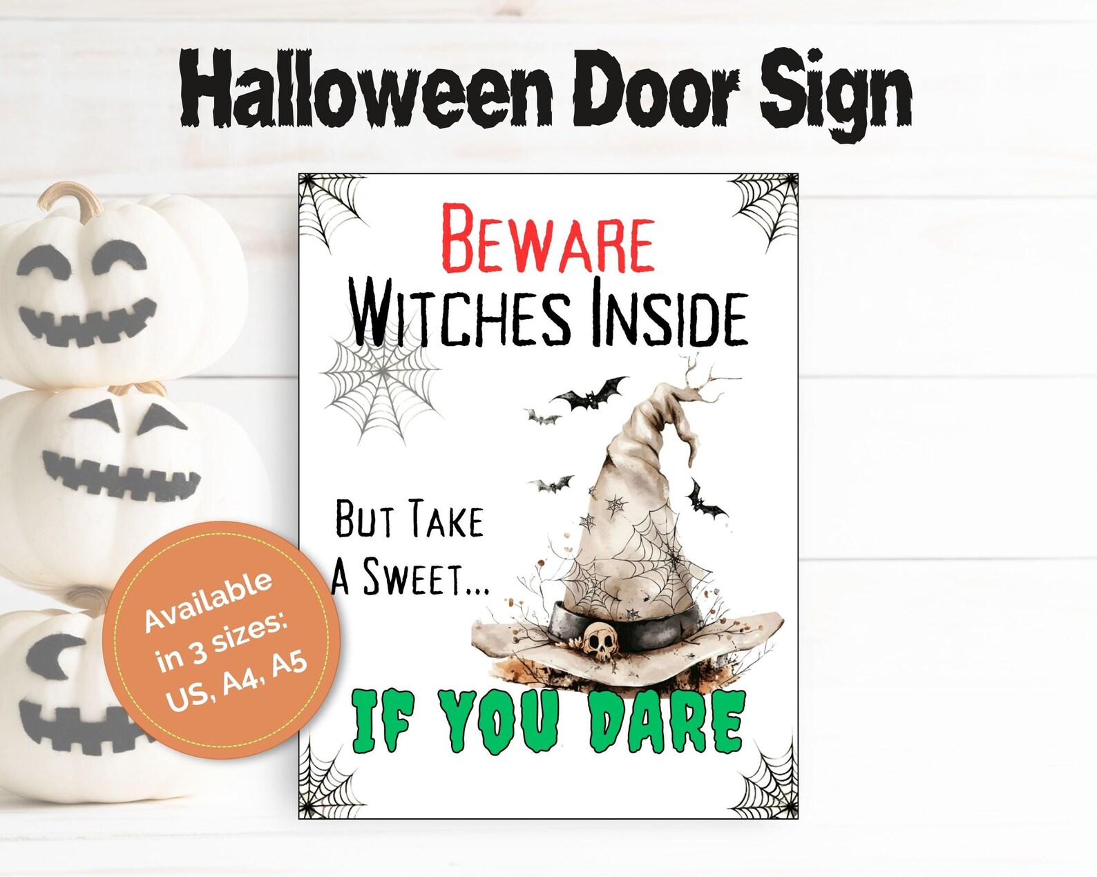 Halloween Porch Sign, Printable Halloween Trick-or-treat Front Door ...