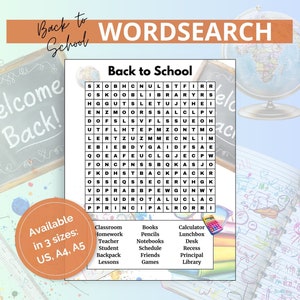 Wordsearch Printable, Back to School Game, School Printable - Etsy