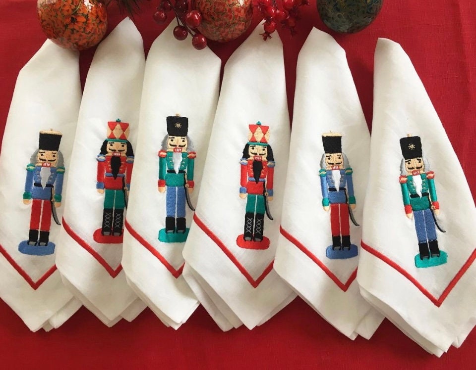 Christmas Nutcracker Embroidered Linen Napkin - Etsy UK