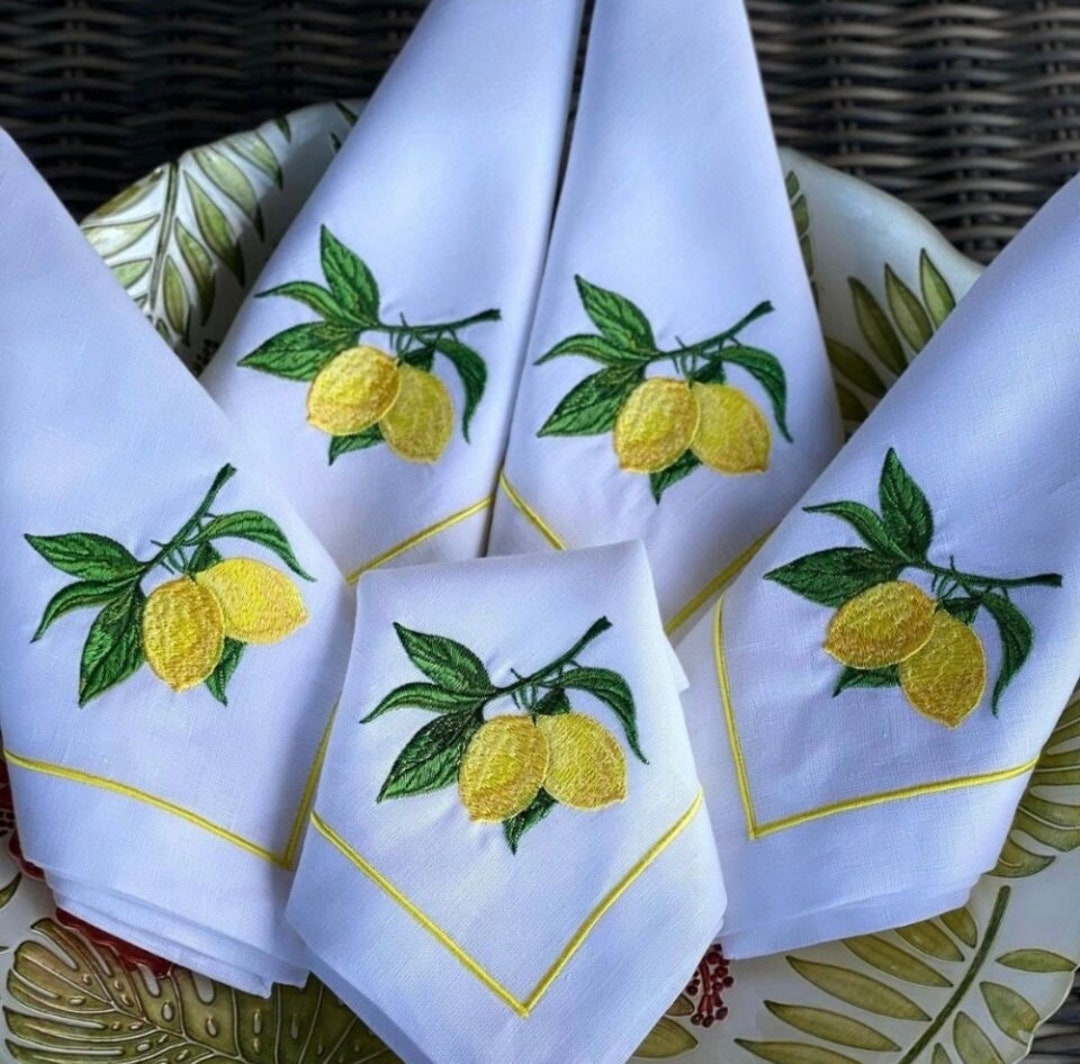 Lemon Embroidered Linen Tea Towel – 45x45 Placemat - Etsy