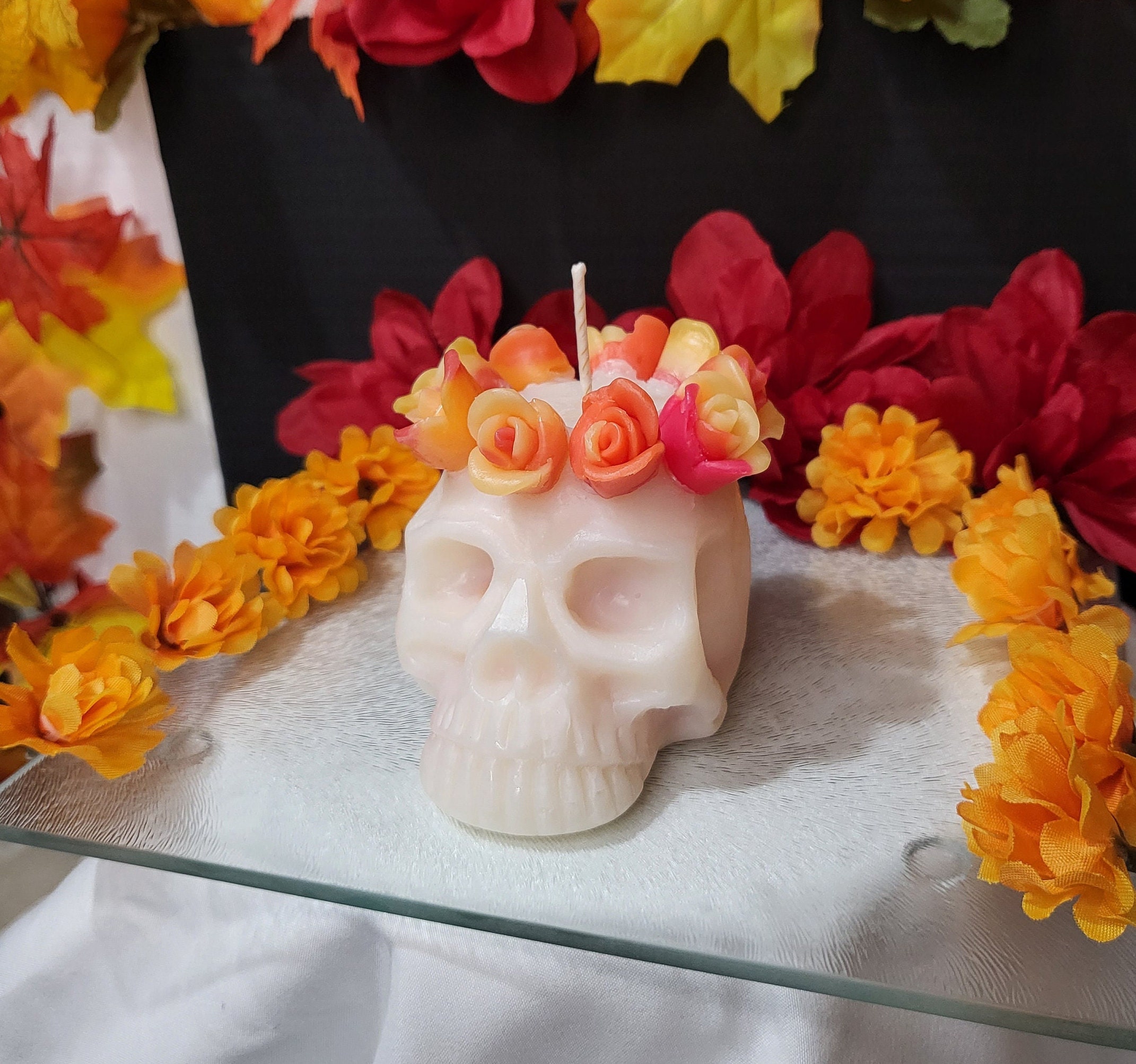 Custom Scent - Día De Los Muertos - Flower Crown Skull Soy Wax Candle ...
