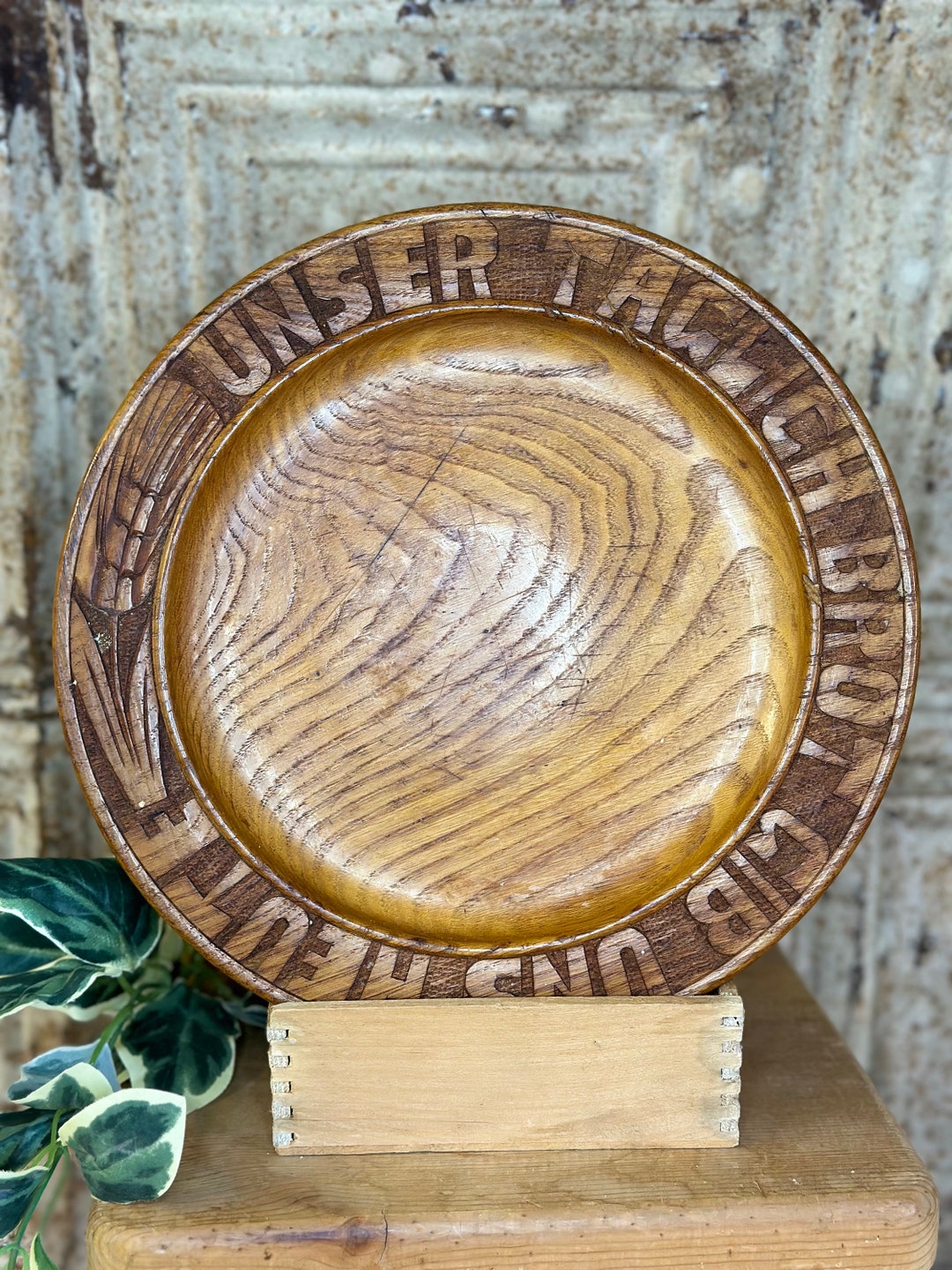 Antique Wood Round German Bread Board gib Uns Heute Unser Taeglich Brot ...