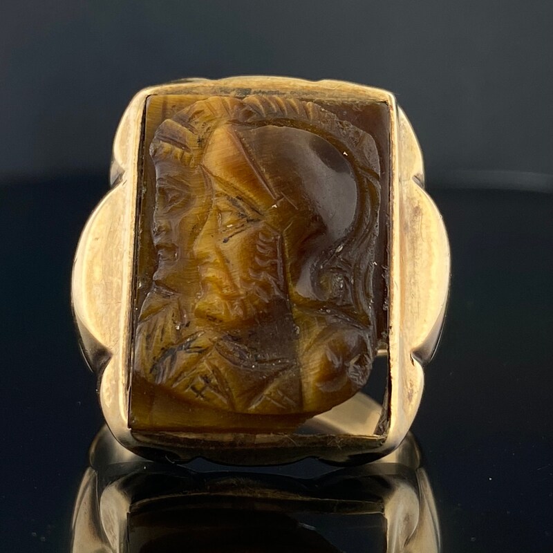 Mens Vintage Carved Tiger Eye Ring - Etsy