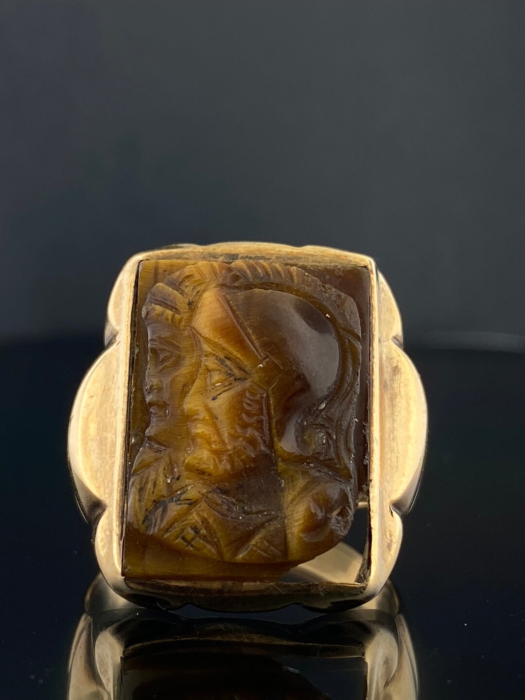 Vintage Gold Intaglio Tiger's Eye Carved Centurion Ring, Men's 10k ...
