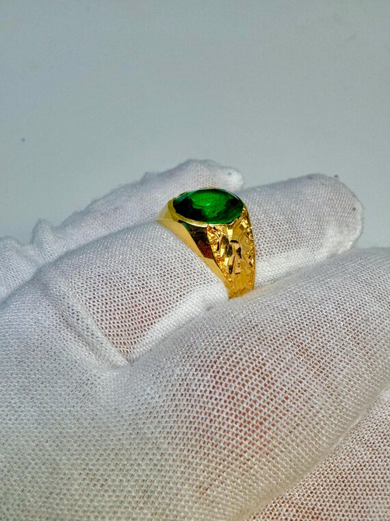 14k Yellow Gold Custom Emerald Green Synthetic Chryso… - Gem