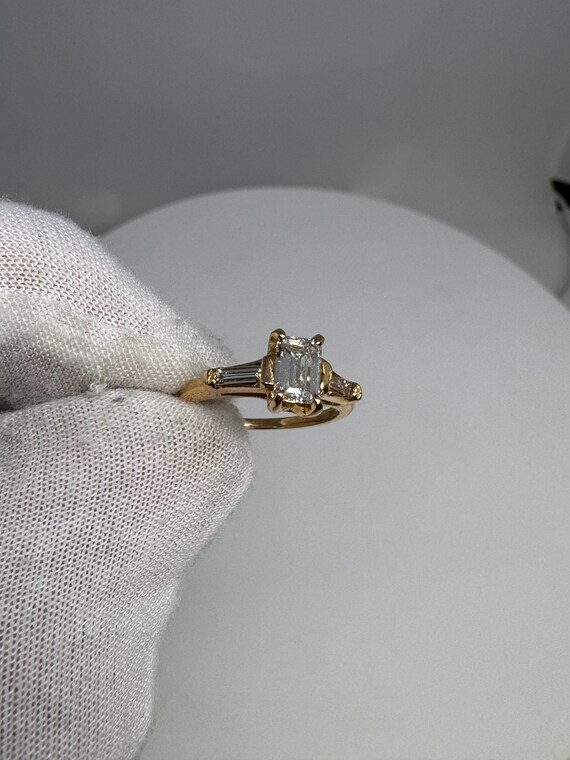 14k White Gold Emerald-Cut Diamond Ring with Baguette… - Gem