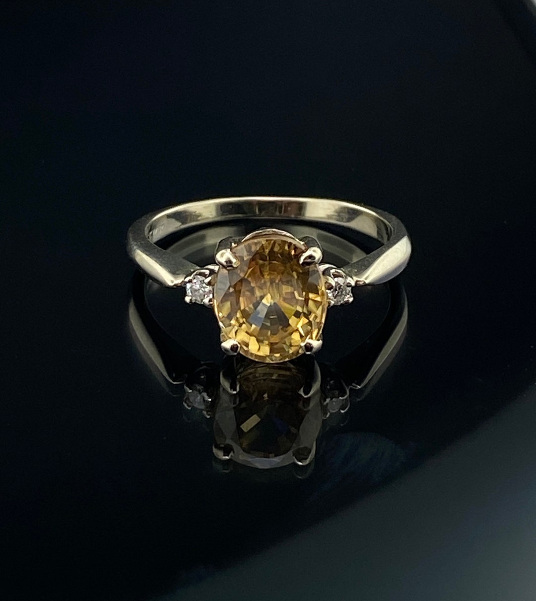 14k Oval Hessonite Ring With Diamonds, Yellow Gold 2 Carat Hessonite ...