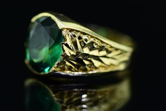 14k Yellow Gold Custom Emerald Green Synthetic Chryso… - Gem