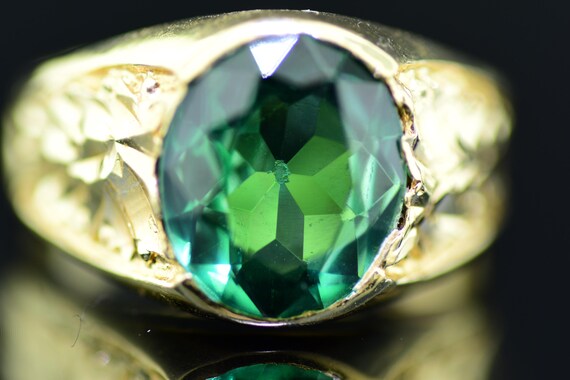 14k Yellow Gold Custom Emerald Green Synthetic Chryso… - Gem