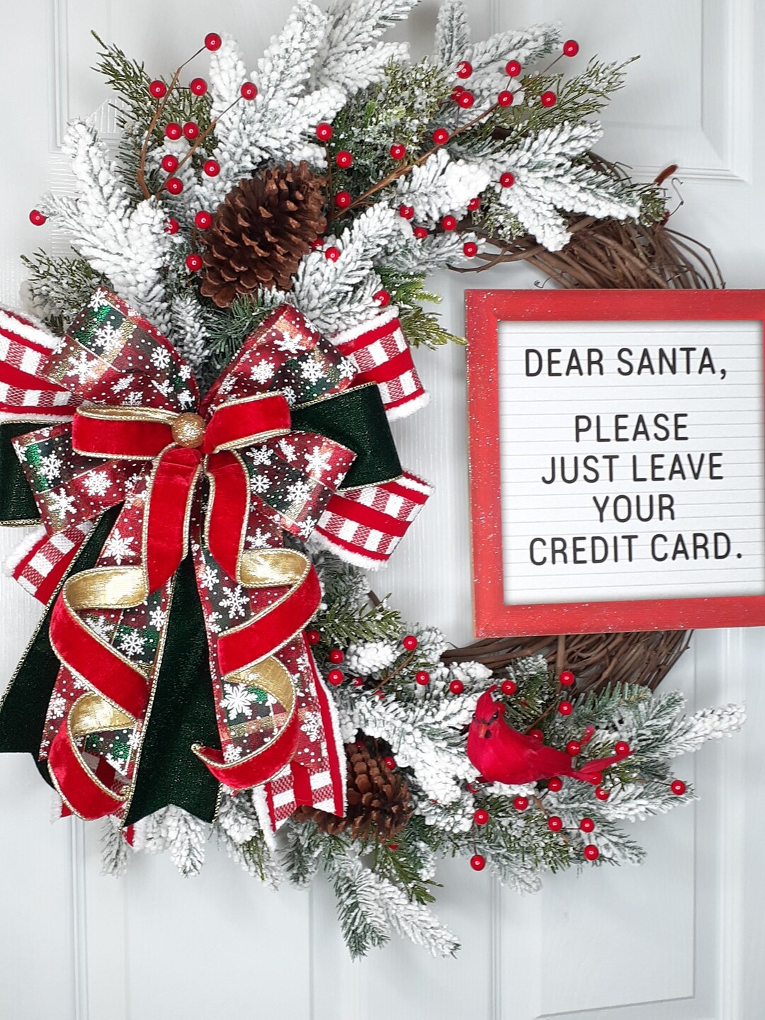 Sassy Christmas Wreath, Comical Santa Wreath, Christmas Door Cardinal ...