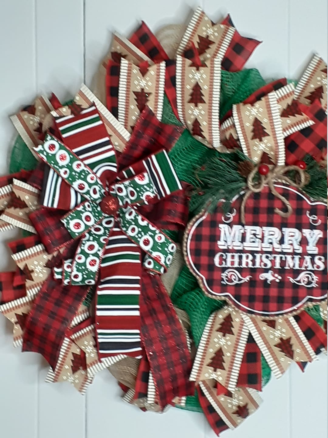 Merry Christmas Wreath, Traditional Christmas Wreath, Front Door Wreath ...