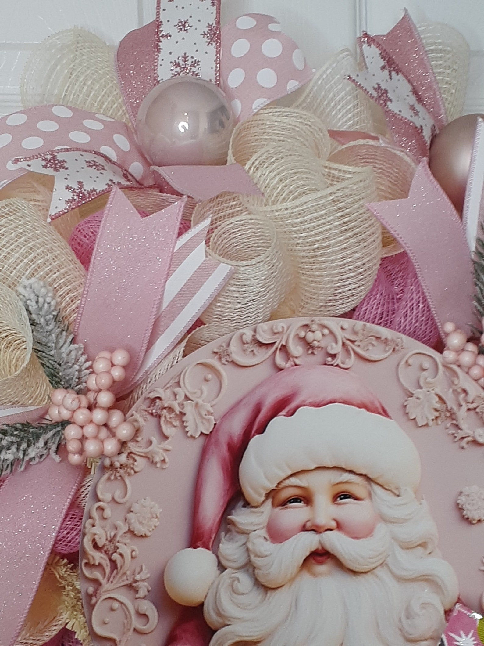 Pink Santa Christmas Wreath, Christmas Wreath Front Door, Christmas ...