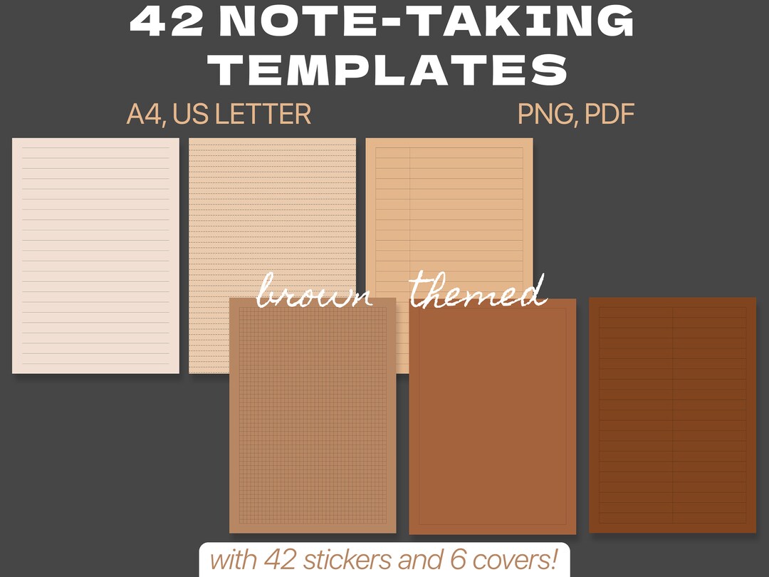 Brown Note-taking Template Bundle Covers and Stickers / - Etsy
