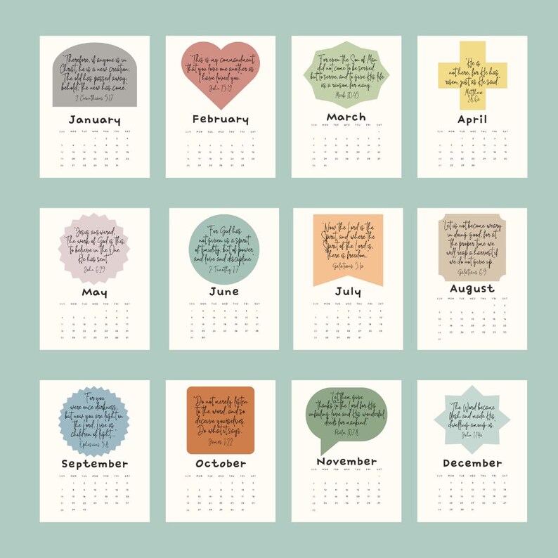2025 Modern Bible Verse Monthly Desk Calendar With 12 Bible Verses ...