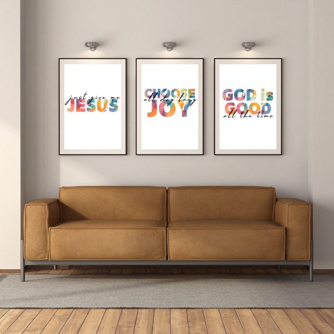 Christian Art: Jesus, Joy, God, Colorful Lettering, Display in Home ...
