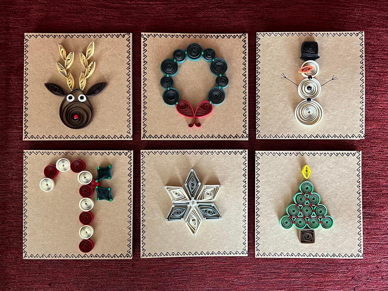 Christmas Card Pack, Mixed Set of 6 - Eco-friendly - Quilled Card ...