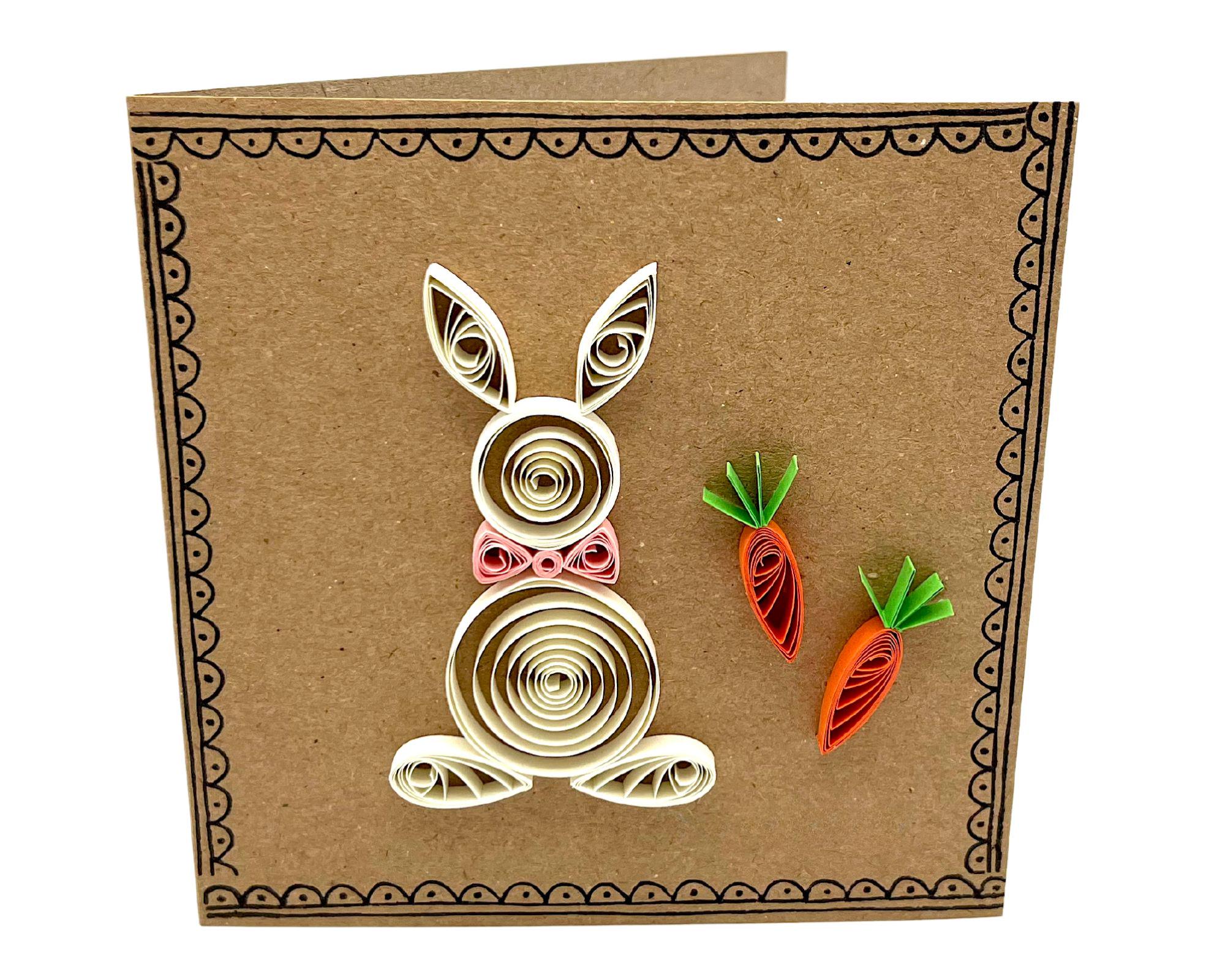 Quilled Bunny Rabbit Card - White Easter Bunny With Pink Bow Tie and ...