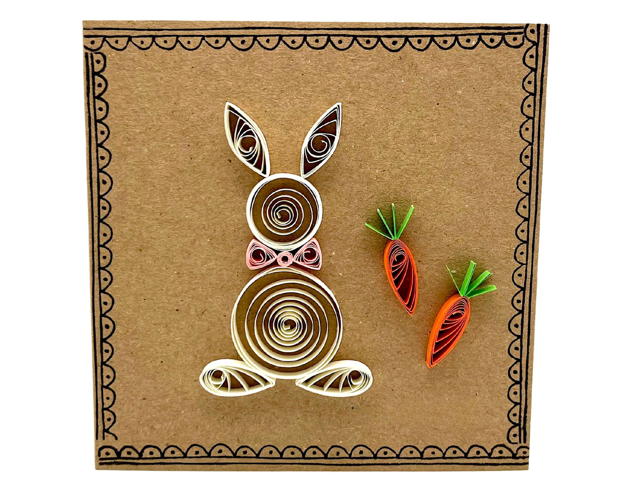 Quilled Bunny Rabbit Card - White Easter Bunny With Pink Bow Tie and ...