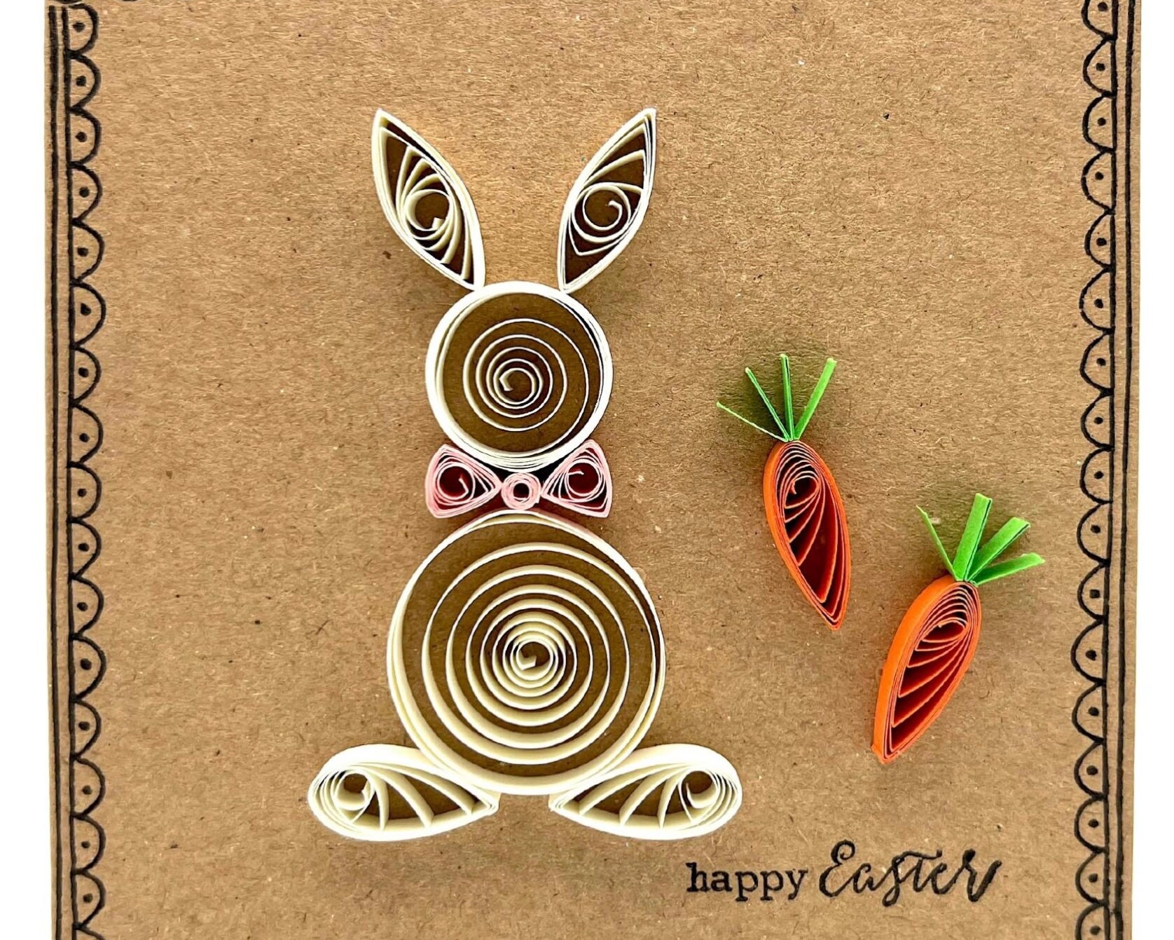 Quilled Bunny Rabbit Card - White Easter Bunny With Pink Bow Tie and ...