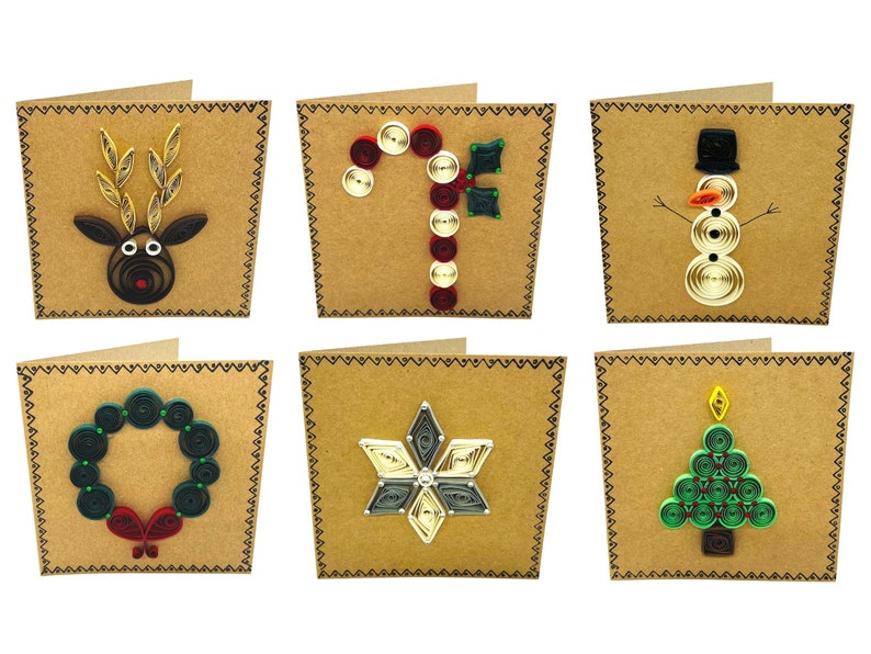 Christmas Card Pack, Mixed Set of 6 - Eco-friendly - Quilled Card ...