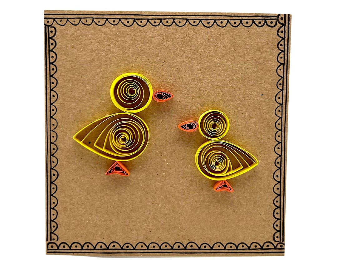 Quilled Duck Card - Yellow Spring Easter Chicks With Orange Beaks and ...