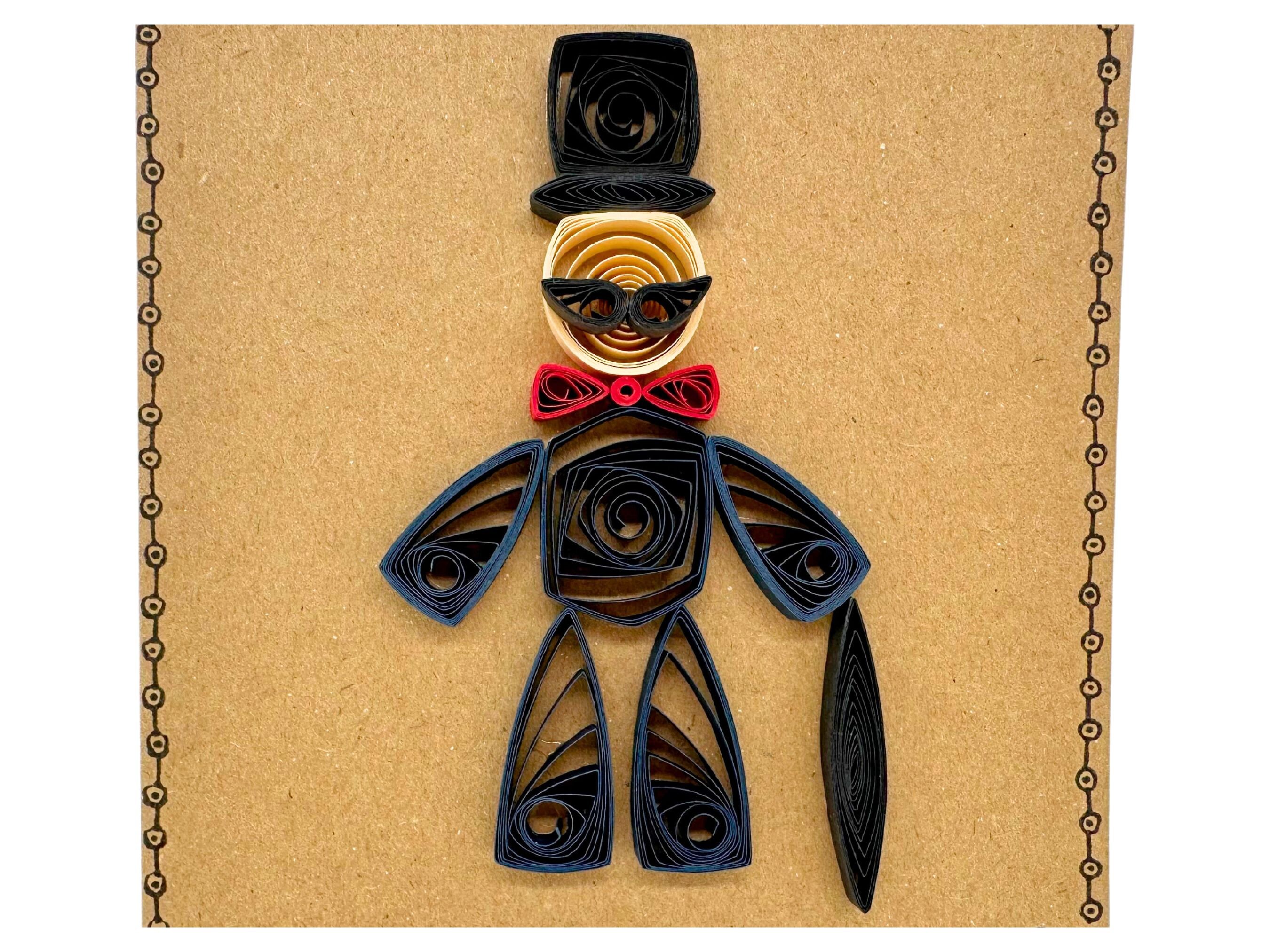 Quilled Fancy Man Card - Top Hat, Moustache, Suit, Bow Tie, Cane Design ...