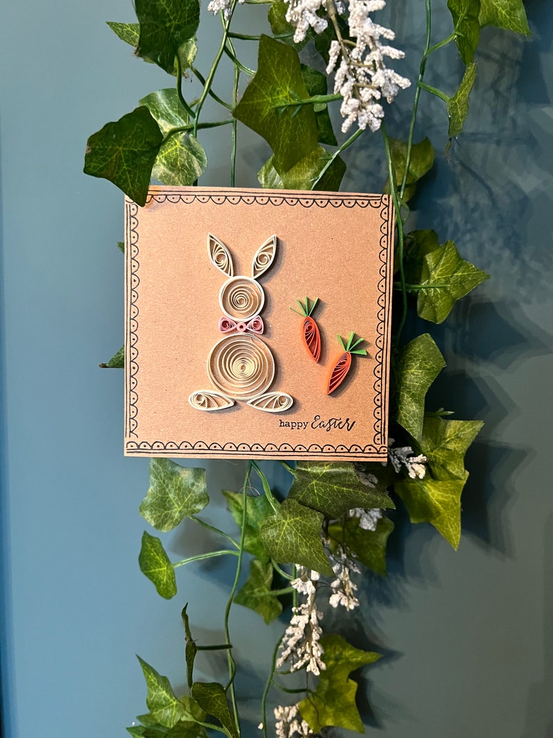 Quilled Bunny Rabbit Card - White Easter Bunny With Pink Bow Tie and ...