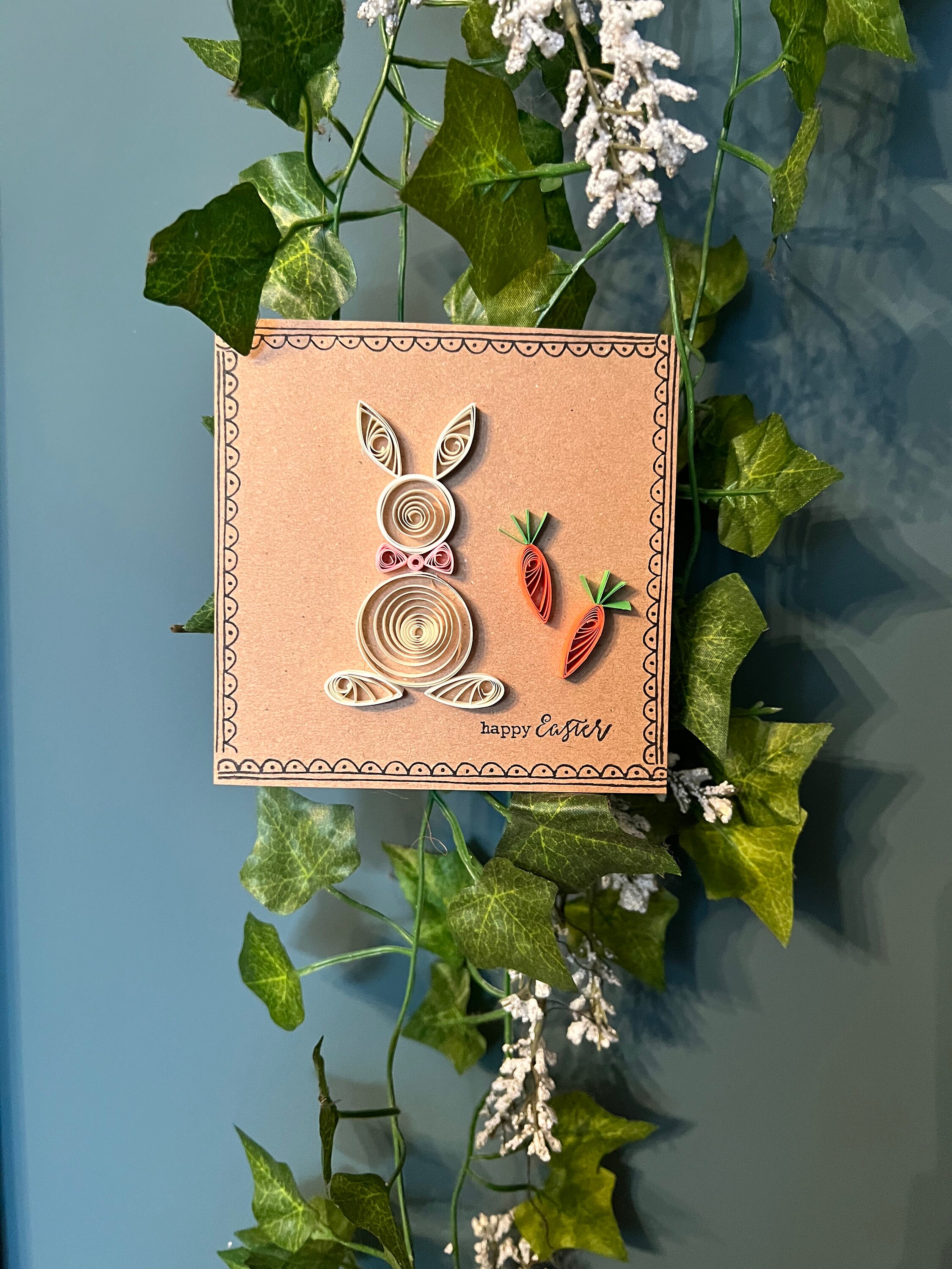 Quilled Bunny Rabbit Card - White Easter Bunny With Pink Bow Tie and ...