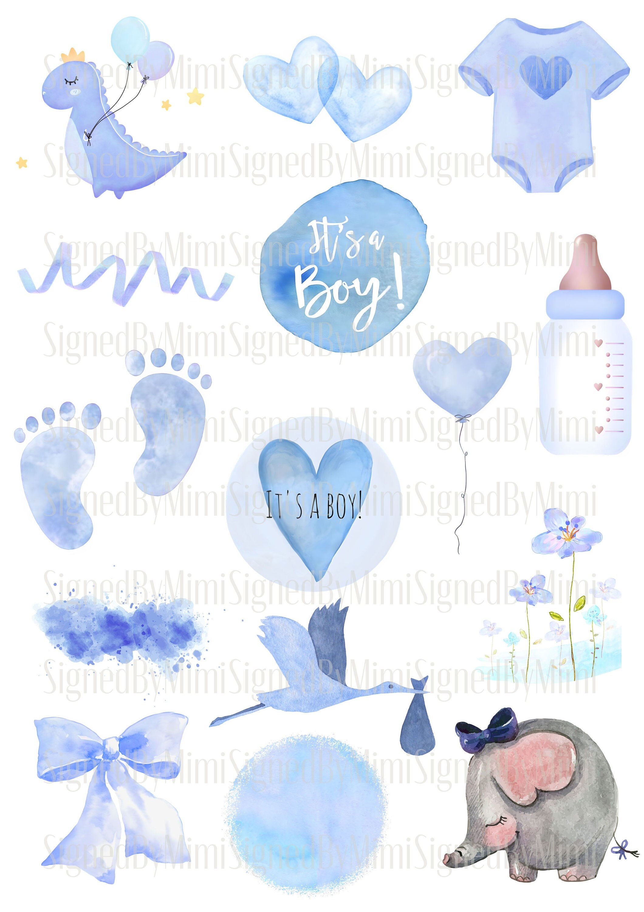 Baby Boy Shower Clipart Instant Download Blue Watercolor Separate PNG ...