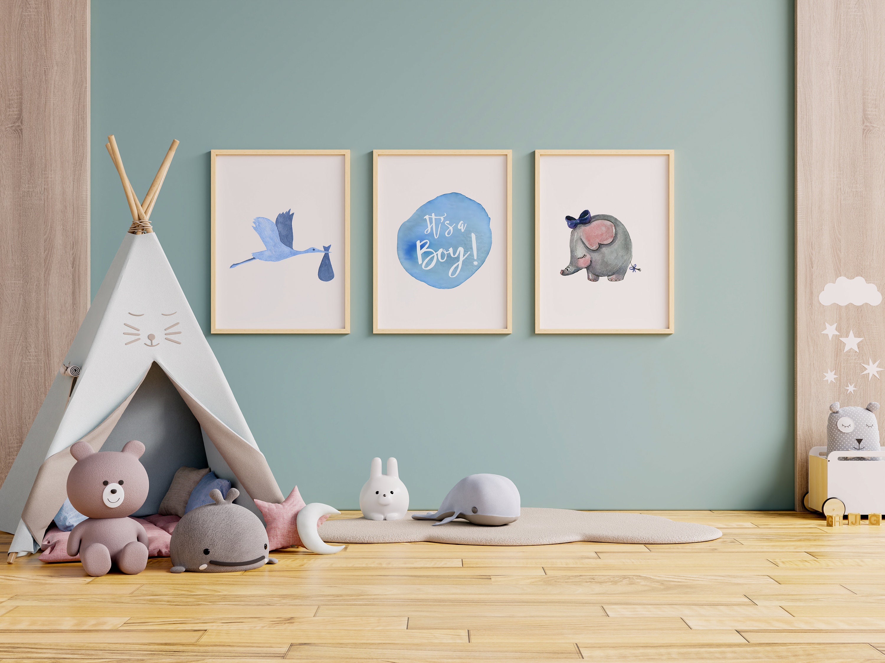 Baby Boy Shower Clipart Instant Download Blue Watercolor Separate PNG ...