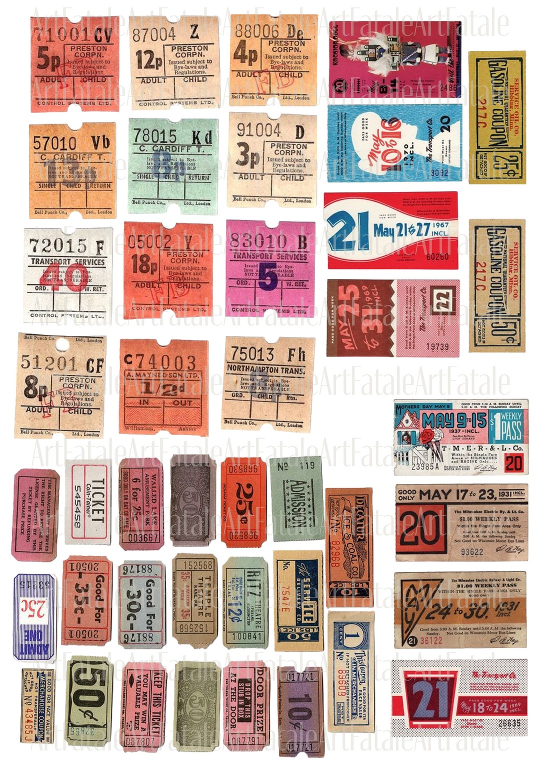 Vintage Tickets Coupons Number Labels Junk Journaling Digitals Collage ...