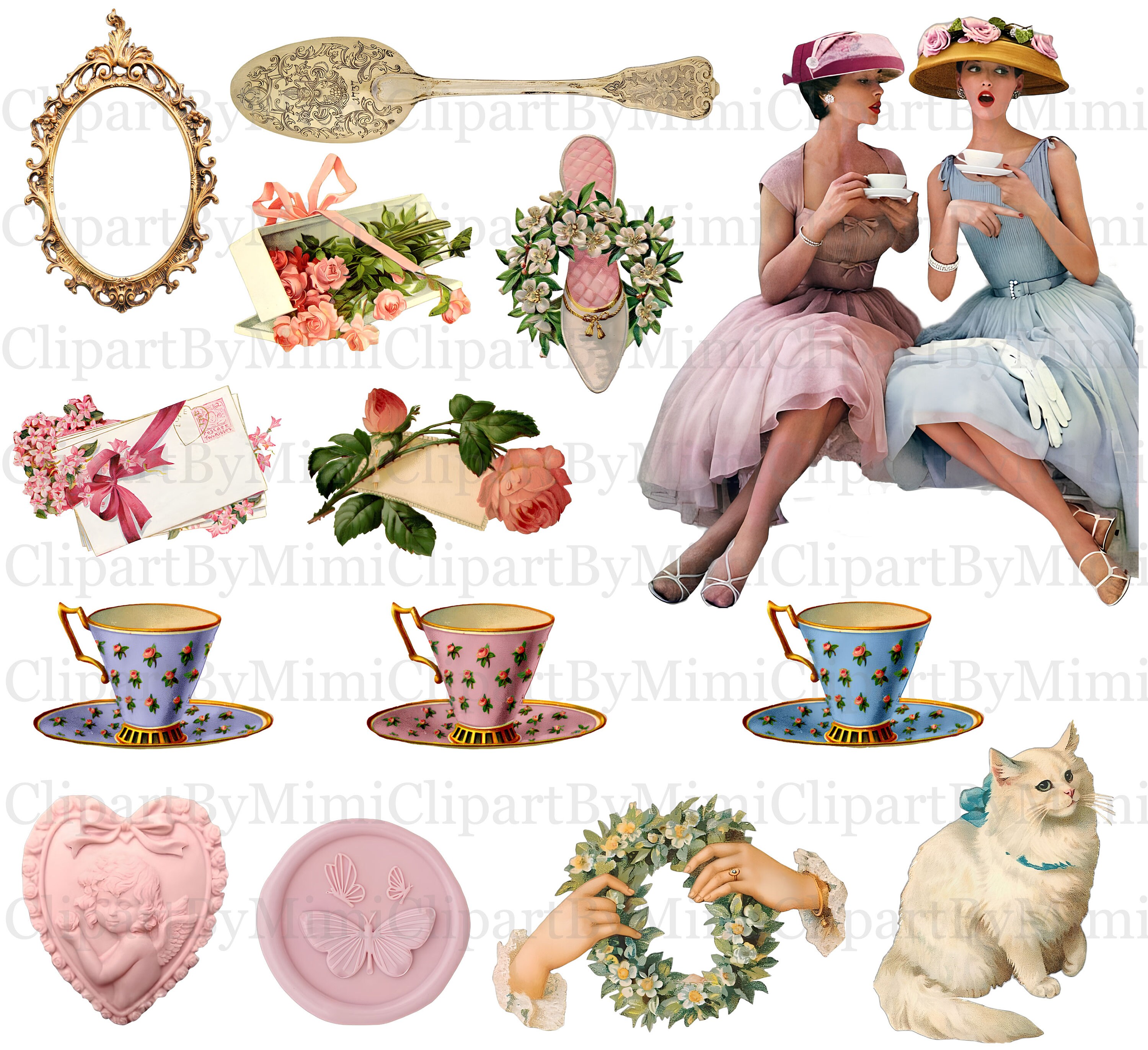 Tea Clipart, Tea Party Separate Images, Tea Set Clipart, Pink Clipart ...