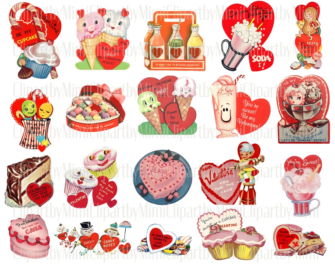 Vintage Sweets Valentines Clipart Digital Separate PNG Retro Candy ...