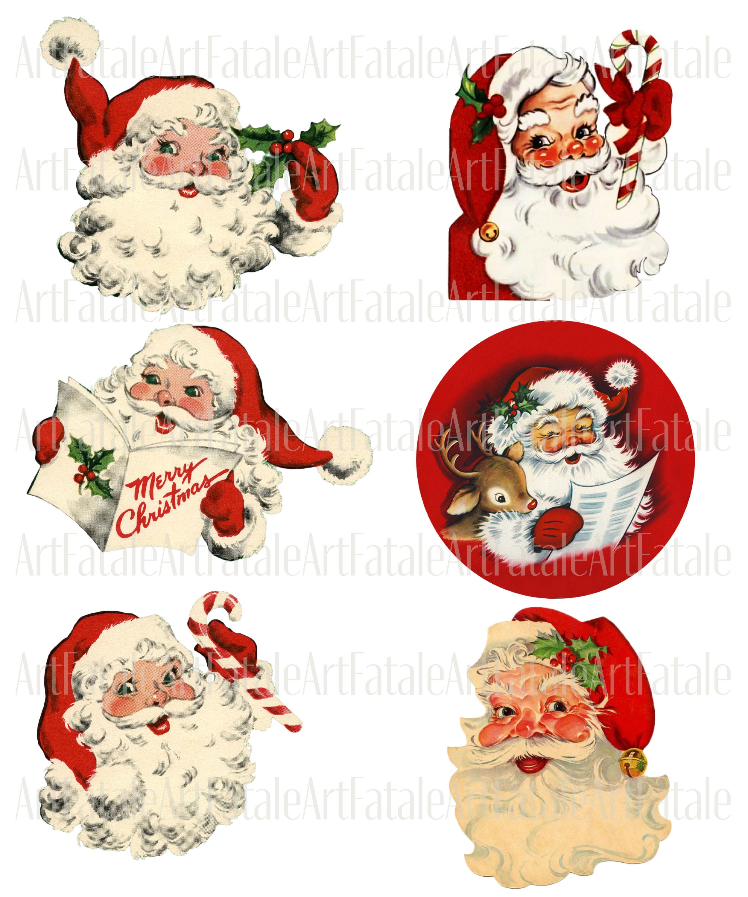 Vintage Santa Claus Faces Separate PNG, Santa Cutout for Junk Journal ...