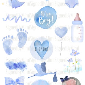 Baby Boy Shower Clipart Instant Download Blue Watercolor PNG - Etsy
