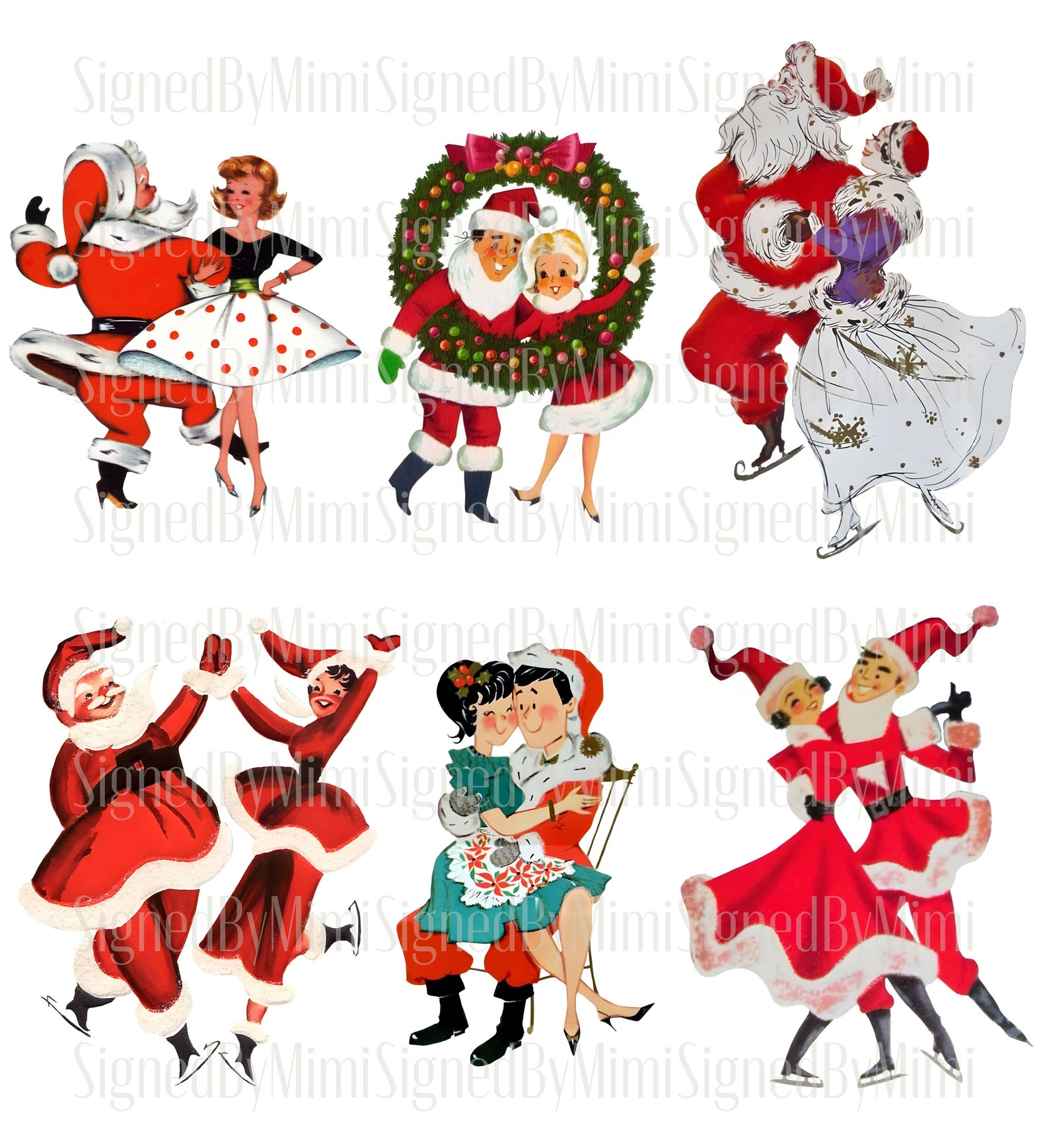 Vintage 50s Santa Ladies Couples Clipart for Junk Journal - Etsy