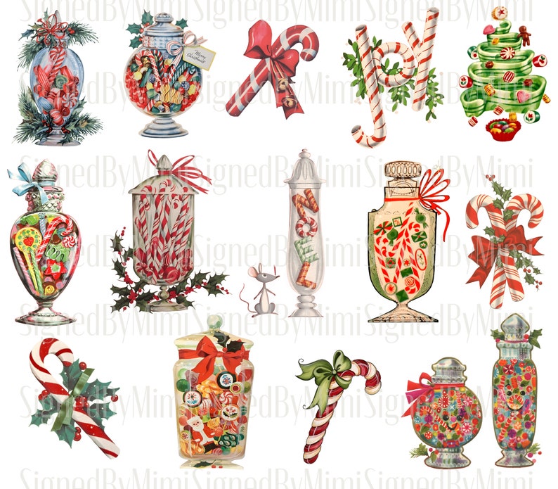Vintage Candy Sweets Candy Cane Separate Clipart for Junk Journal ...