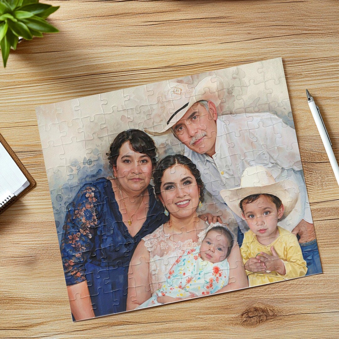 Custom Family Drawing Puzzle, Photo to Watercolor Portrait ...