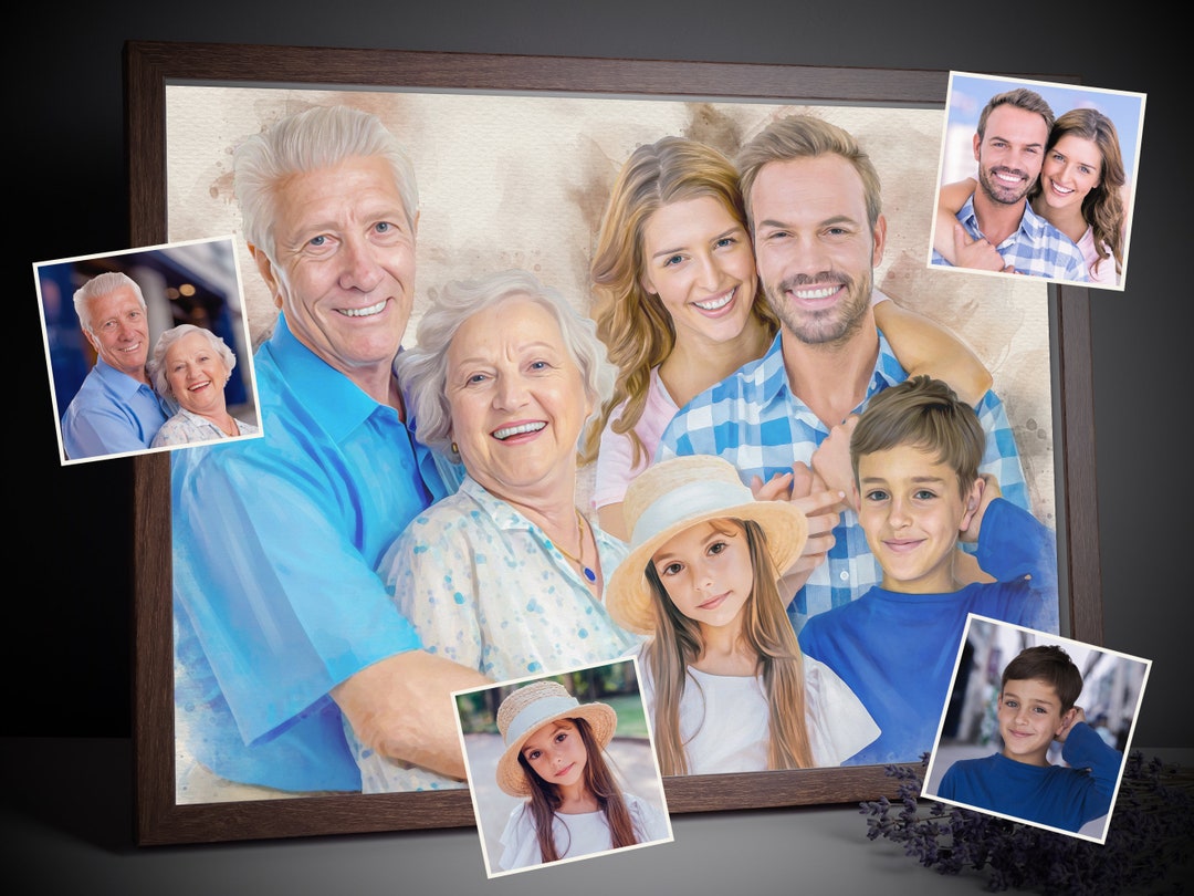 Custom Watercolor Family Drawing From Photo, Personalized Memorial ...