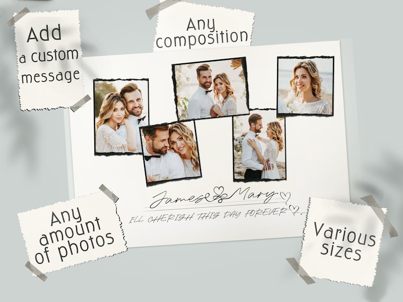 Custom Couple Photo Collage With Any Text Personalized - Etsy