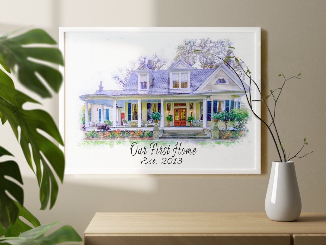 Custom Watercolor House Portrait on Canvas, Our First Home Illustration ...