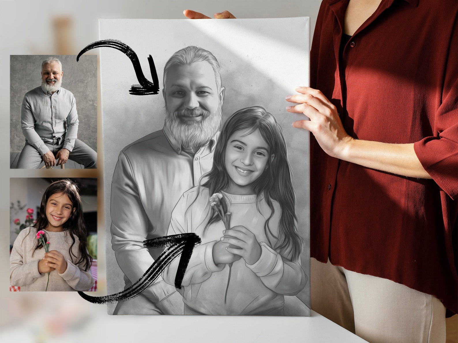 Custom Memorial Portrait - Pictures With Deceased Loved One ...