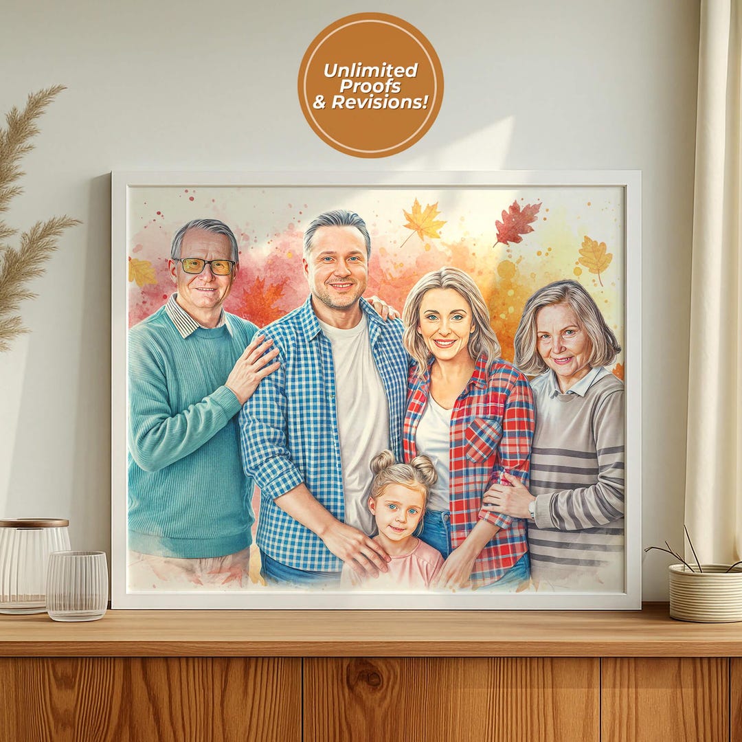 Custom Watercolor Painting Using Family Photo Custom Thanksgiving ...