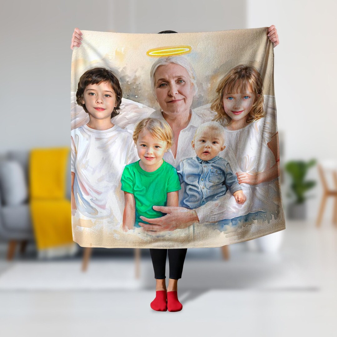 Custom Watercolor Memorial Family Photo Blanket, Grandma Remembrance ...