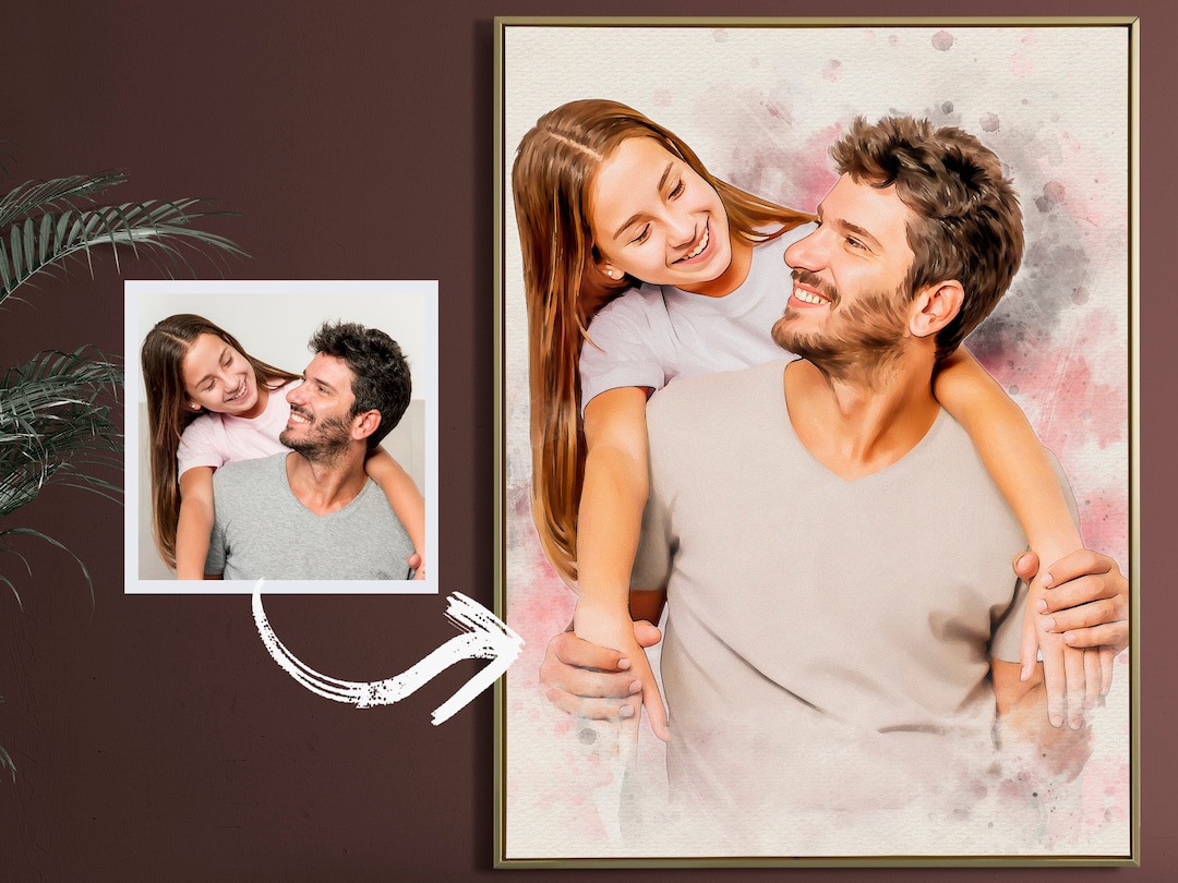 Custom Watercolor Father’s Day Portrait From Photo, Personalized Family ...