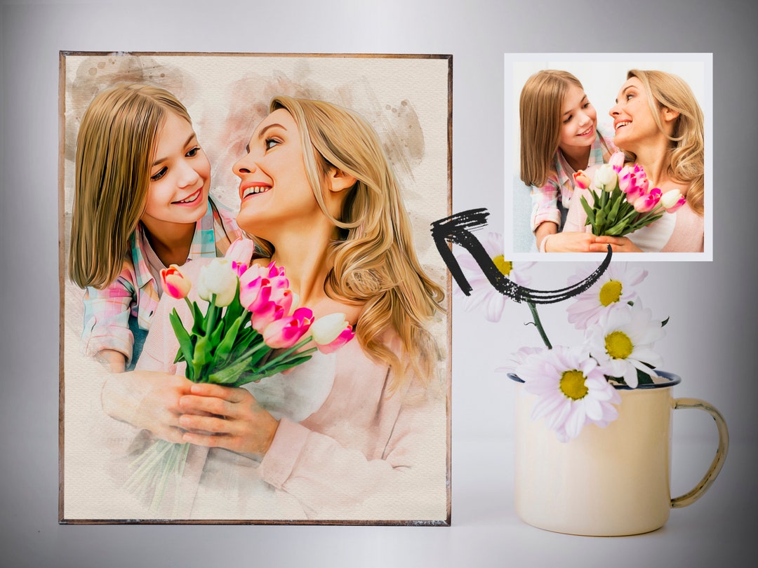 Custom Watercolor Mother’s Day Portrait From Photo, Personalized Family ...